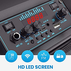 Moukey Karaoke Machine Speaker with Microphone - Bluetooth Portable PA Stereo System with 6.5'' Speaker, Wireless Mic, DJ Lights, FM Radio, Remote Control, Rechargeable, Supports TF Card/USB - MPS1