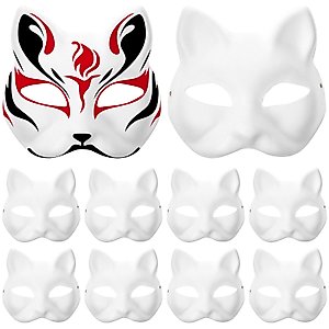 NUOBESTY 10 Pcs White Face Paper Masks Blank Mask for Decorating DIY Painting Masquerade Cosplay Party (Cat Style)