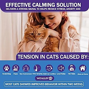 WEALLIN 6 Pack Cat Calming Diffuser Refills - Cat Pheromones Calming Diffuser Refill Relieve Anxiety & Stress 6 Month Supply, Cat Pheromone Diffuser Refills (Fits All Common Diffuser Heads)