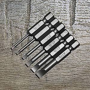Toolcool 6 Pcs Slotted Screwdriver Bit Set Magnetic Flat Head Bits 2.0-6.0mm S2 Alloy Steel 1/4 Inch Hex Shank 2 Inch long