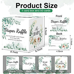 50 Pcs Greenery Diaper Raffle Card Box for Baby Shower, Diaper Raffle Tickets with Advice and Wishes for the Parents-to-be, Baby Shower Card Box Party Decorations, Party Favors Decorations Supplies