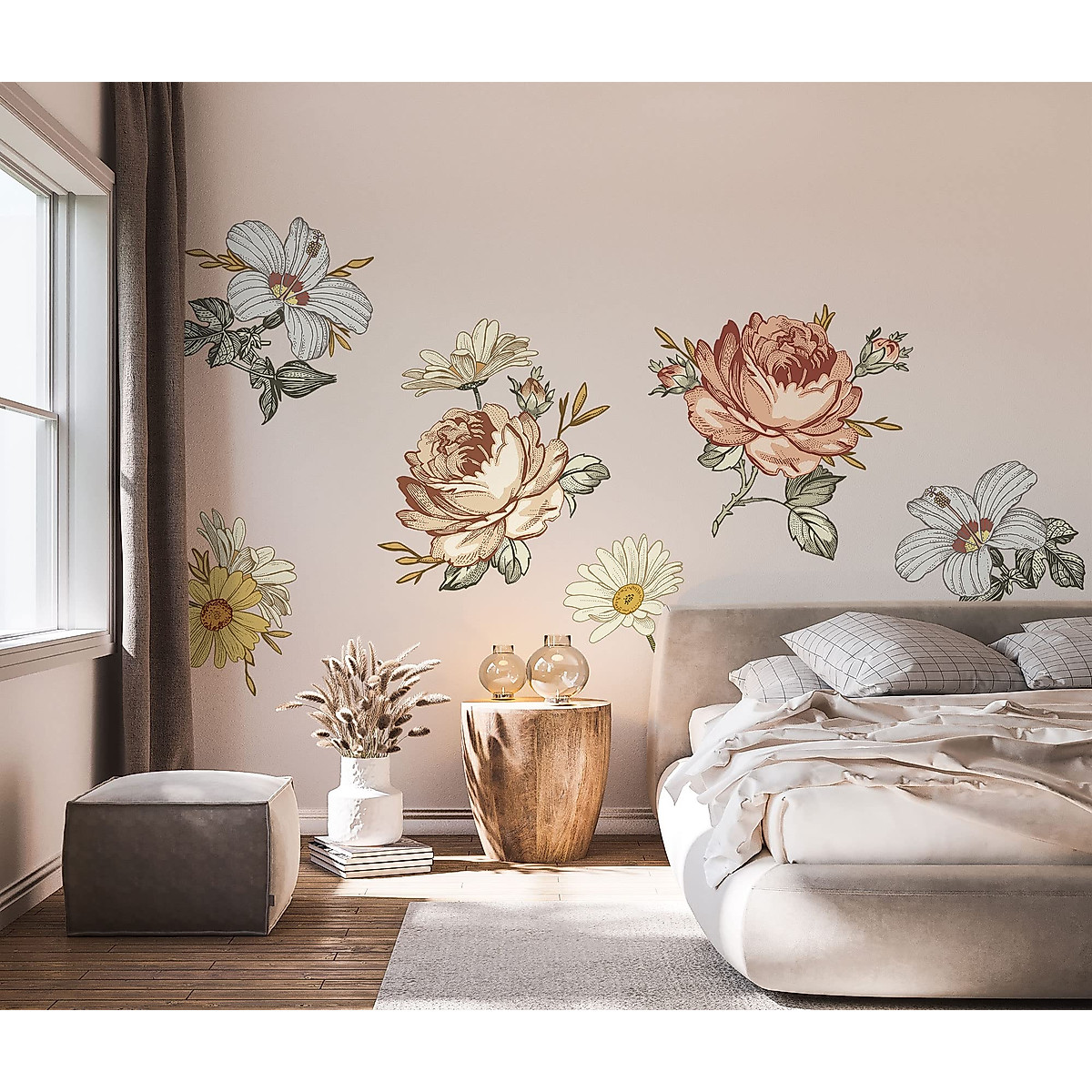 Murwall Kids Floral Wall Decal Soft Vintage Peony Flower Wall Sticker