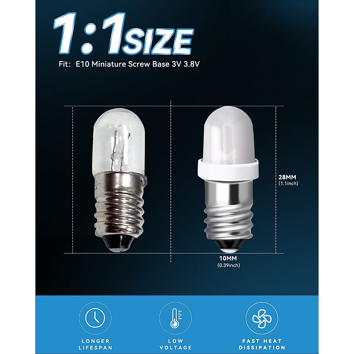 Keiurot E10 Led Bulb Flashlight Bulbs E10 Mini Led Bulb 6V 6.3V DC/AC for Physical Electrical Experiment,Magnifying Glass,Slide Viewers,Microscope lamp White,10Pack