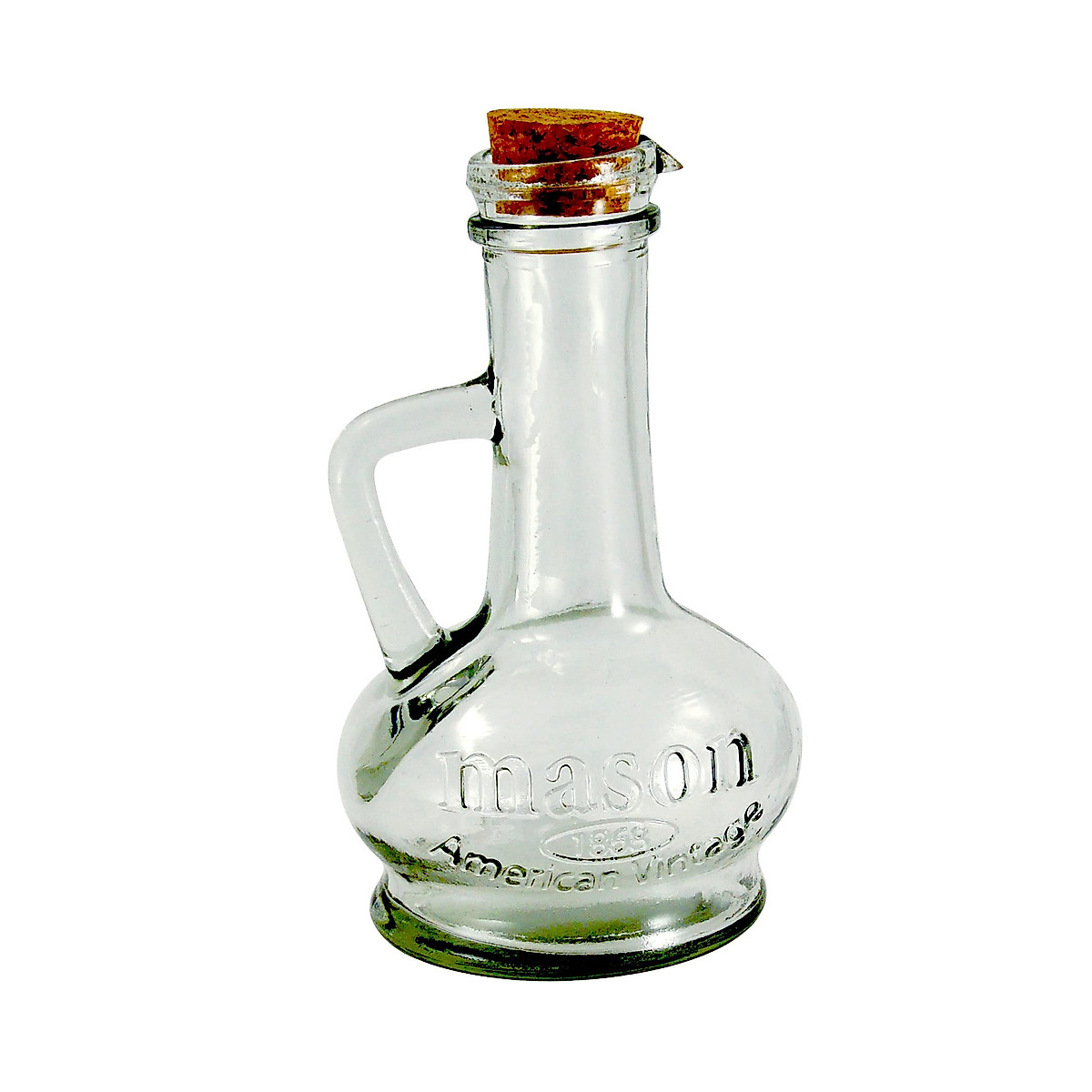 Grant Howard Mason Olio Amphora Glass Cruet with Cork Top and Handle, 9 oz Oil Bottle, Clear