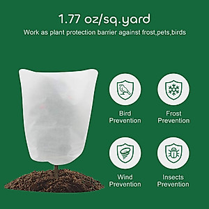 GROWNEER 3 Packs Plant Covers Freeze Protection 1.77 oz/yd², 39 x 39 Inches Frost Cloth with Drawstring, Shrub Jacket Winter Tree Cover for Cold Frost Freeze Bird Insect Prevention, White