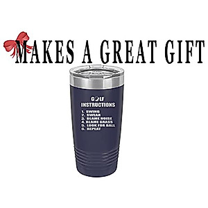 Rogue River Tactical Funny Golf Instructions 20 Oz. Travel Tumbler Mug Cup w/Lid Vacuum Insulated Hot or Cold Gift For Golfer Dad Grandpa Ball (Blue)