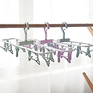 Foldable Clip Hanger Drying Rack, Laundry Clip Hanger, Foldable Clip Hanger, Windproof Hanger, Foldable Windproof Underwear and Sock Hanger with 12 Clips for Home - Plastic Drying Clip Rack(Blue)