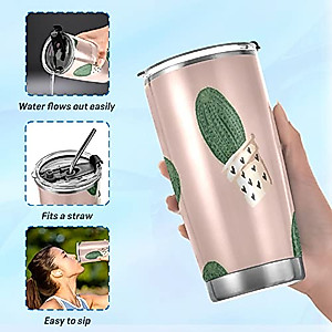 WELLDAY Pink Cactus Stainless Steel Tumbler Cup with Straw & Lid Double Wall Vacuum Insulated Travel Mug Hot Cold Water Bottle Coffee Drinks Cup 20oz