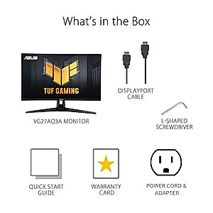 ASUS TUF Gaming 27” 1440P HDR Monitor (VG27AQ3A) – QHD (2560 x 1440), 180Hz, 1ms, Fast IPS, 130% sRGB, Extreme Low Motion Blur Sync, Speakers, Freesync Premium, G-SYNC Compatible, HDMI, DisplayPort