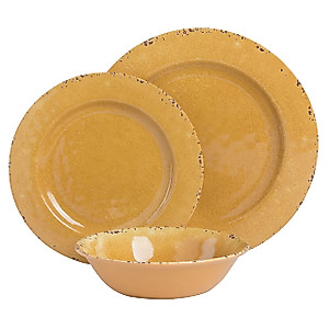 Gibson Home Mauna Melamine Plastic Dinnerware Set, Service for 4 (12pc), Golden Yellow