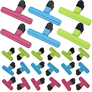 24 Pack Large Chip Bag Clips, Heavy Duty Bag Clips for Food Storage with Air Tight Seal Grip, 3 Colors 2 Sizes by KAKAMINA
