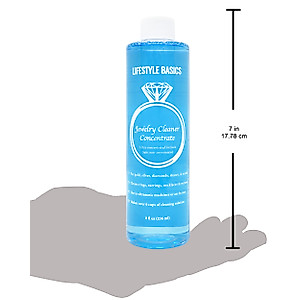 Lifestyle Basics Jewelry Cleaner Solution Liquid Concentrate 8 oz | Cleans Rings, Earrings, Necklaces, Eyewear | Safe for Diamonds, Gold, Silver, Gemstones, and Metals | 1 Bottle Makes 8 Cups