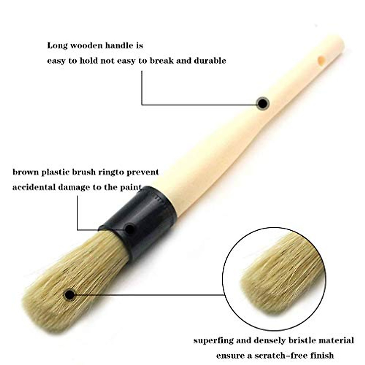 Detailing Brush Set, Auto Detailing Brush for Cleaning Weels, Engine,Interior, Emblems, Air Vents, Motorcy, Car Cleaning Brush, Premium Natural Boar Hair with Plastic Handle