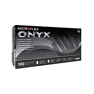 Microflex Onyx N64 Disposable Nitrile Exam Gloves for Automotive, Metal Fabrication w/Textured Fingertips - Medium, Black (Box of 100)