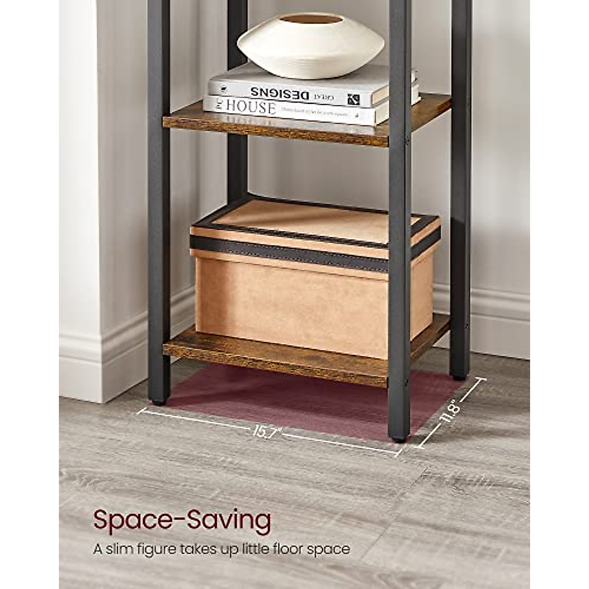 VASAGLE 6-Tier Tall Bookshelf, Narrow Bookcase with Steel Frame, Skinny Book Shelf for Living Room, Home Office, Study, 11.8 x 15.7 x 73.8 Inches, Industrial Style, Rustic Brown and Black ULLS101B01