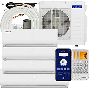 Della 36K BTU (9K 9K 12K 18K) ODU Quad 4 Zone Mini Split 19 SEER2 208-230V Cools Up to 2350 Sq.Ft, Works with Alexa, Wifi Energy Efficient Multi Zone Air Conditioner Pre-Charged Heat Pump Full Set
