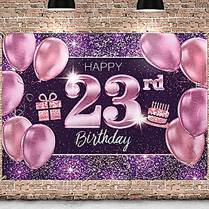 PAKBOOM Happy 23rd Birthday Banner Backdrop - 23 Birthday Party Decorations Supplies for Women Her - Pink Purple Gold 4 x 6ft