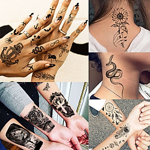 VANTATY 61 Sheets 3D Snake Flower Temporary Tattoos For Women Girls Neck Arm, 12 Sheets Realistic Floral Fake Tattoo Stickers Thigh, Waterproof Temp Transfer Tatoo Adults Rose Sunflower Butterfly