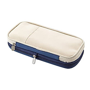 Eaarliyam Pencil Case,Expandable Pencil Case, Large Capacity Pencil Cases Pen Bag Pouch Holder School Stationery Organizer Makeup Cosmetic Bag,Navy+Beige Aesthetic Pencil Case