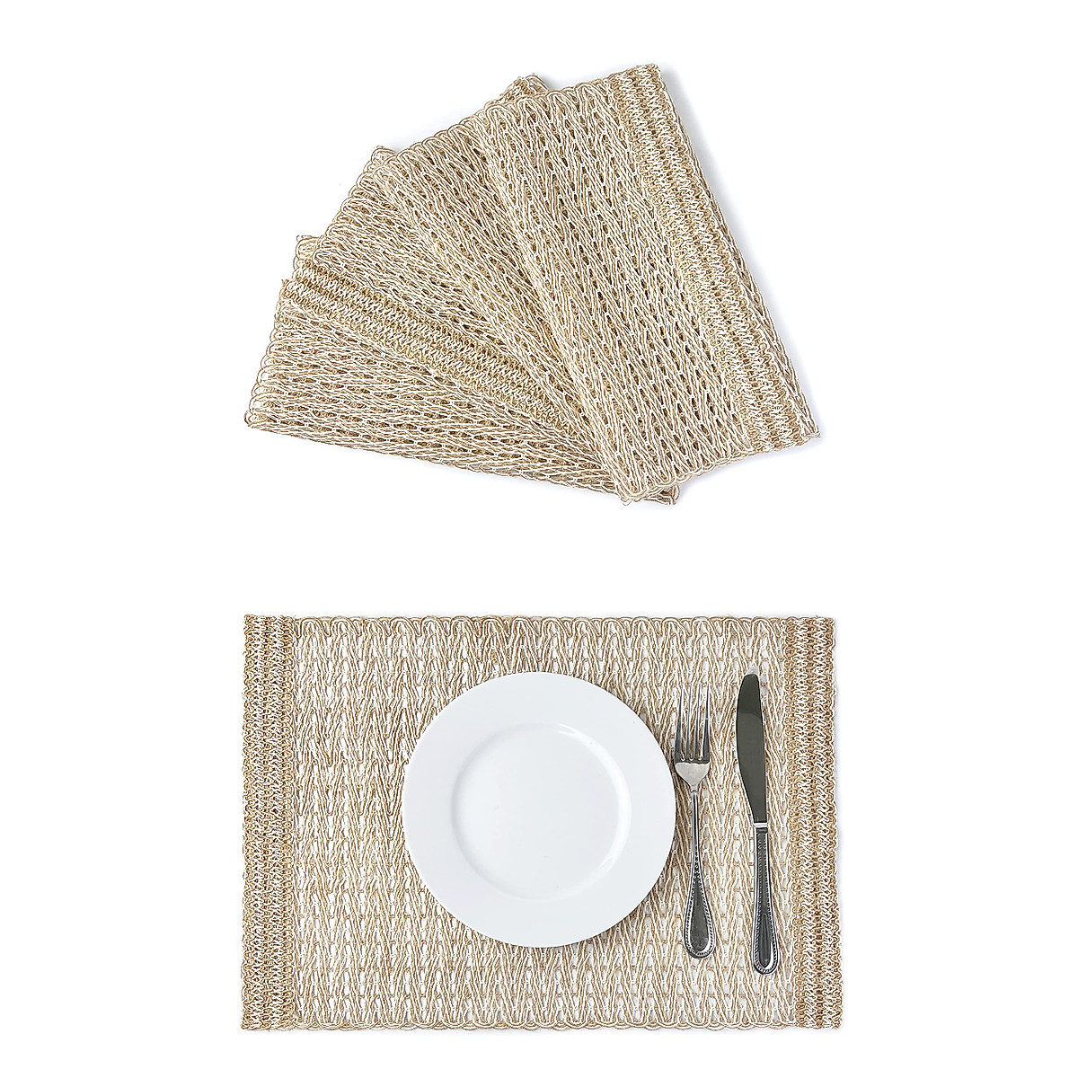Fennco Styles 100% Jute Design Farmhouse Placemats 13" W x 19" L, Set of 4 - Ivory Table Mats for Home, Dining Room, Banquets, Family Gathering and Special Occasion (Ivory)
