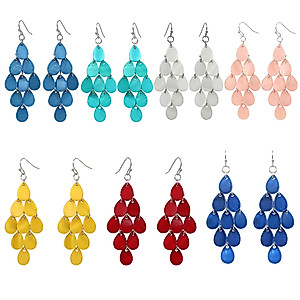 Jules D. Layered Dangling Shell Disc Beads Earring Handmade Multi Colorful Orange Red Blue Drop Chandelier Earring for Women (Blue Green)