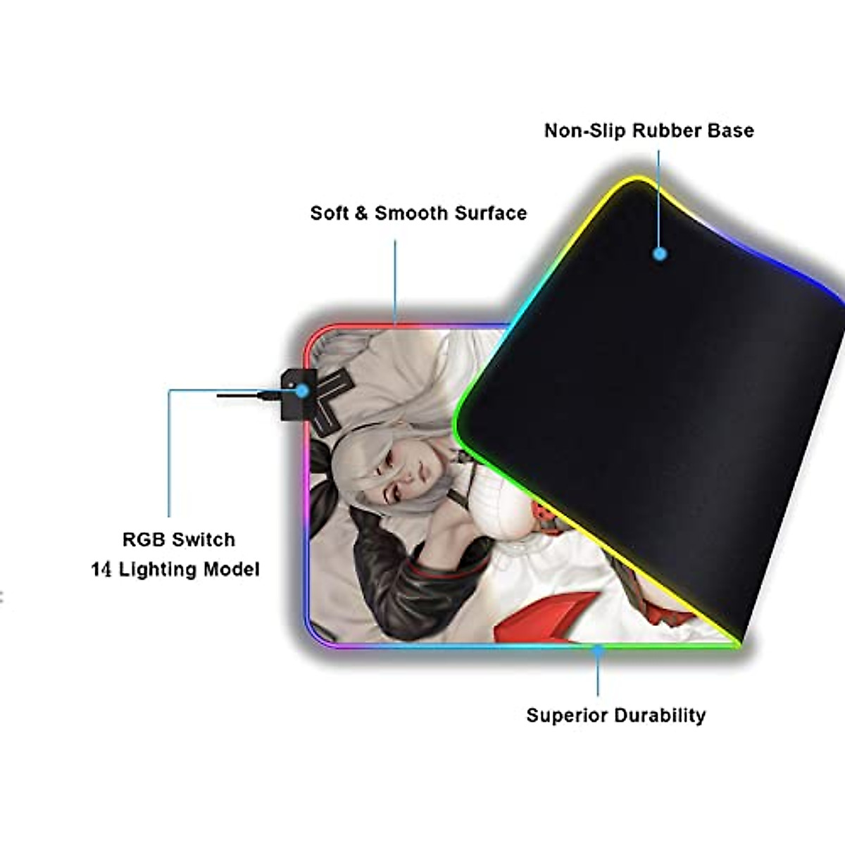 Mouse Pads Anime Girl Sexy Butt RGB Mouse Pad Gaming Accessories Luminous LED Laptop Gamer Keyboard Carpet Mat Desk 39.37 inch x19.68 inch -A8