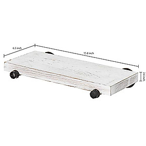 MyGift 16-Inch Rustic White Wood Wall-Mounted Floating Shelves with Black Metal Pipe Brackets, Urban Industrial Wall Hanging Storage and Display Shelf, Set of 2