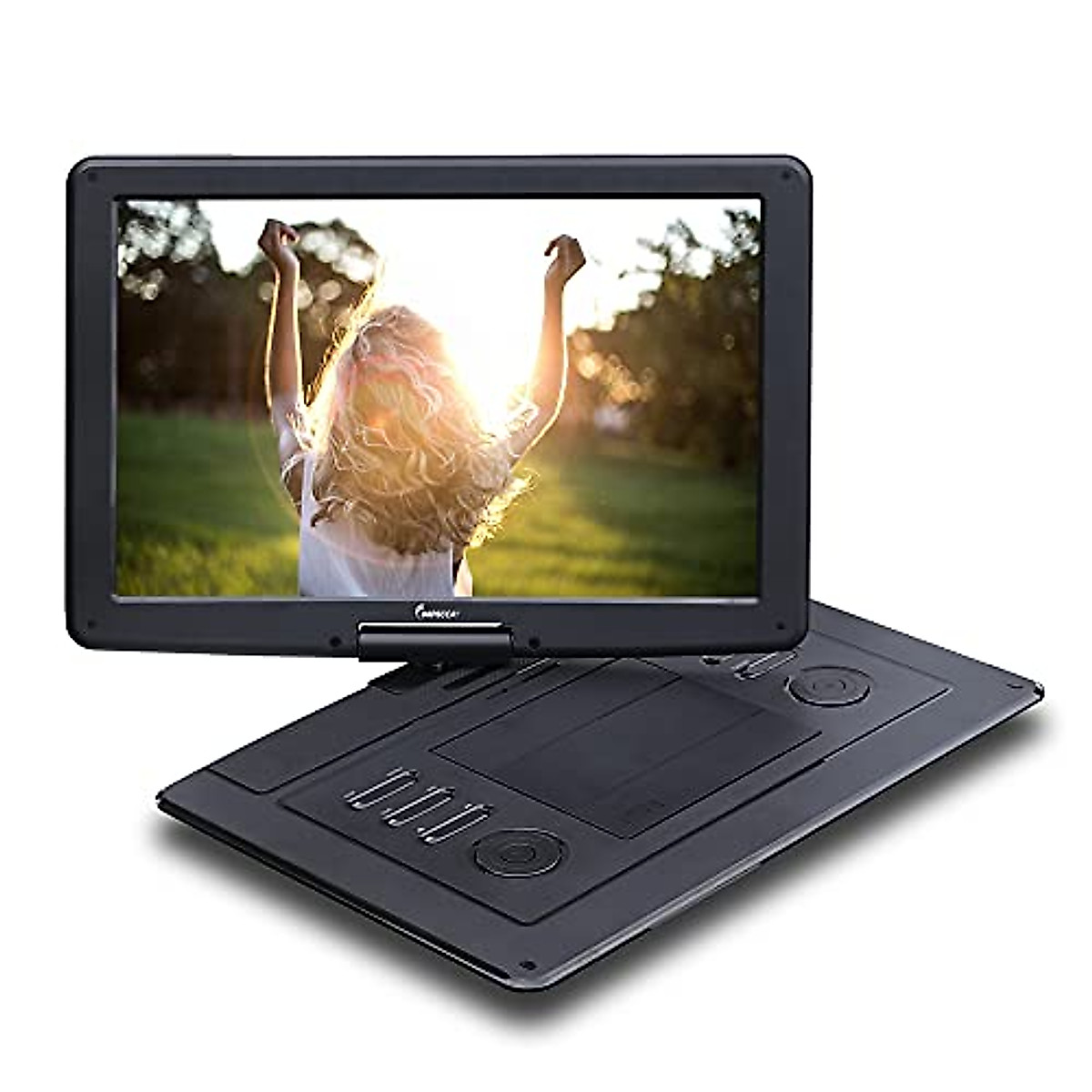 Impecca DVP-1560 15.6” Portable DVD Player HD 1280x800, DVD Player for Car, Kids & TV with 5 Hours Rechargeable Battery, Supports DVD/CD/USB/SD formats, and Connect to DVR/VCR/TV/Blue-ray/AV Input.