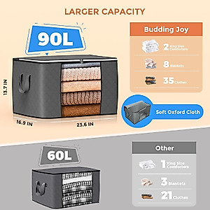 90L Large Storage Bags, 6 Pack Clothes Storage Bins Foldable Closet Organizer Storage Containers with Durable Handles Thick Fabric for Clothing, Blanket, Comforters, Bed Sheets, Pillows and Toys (Gray)