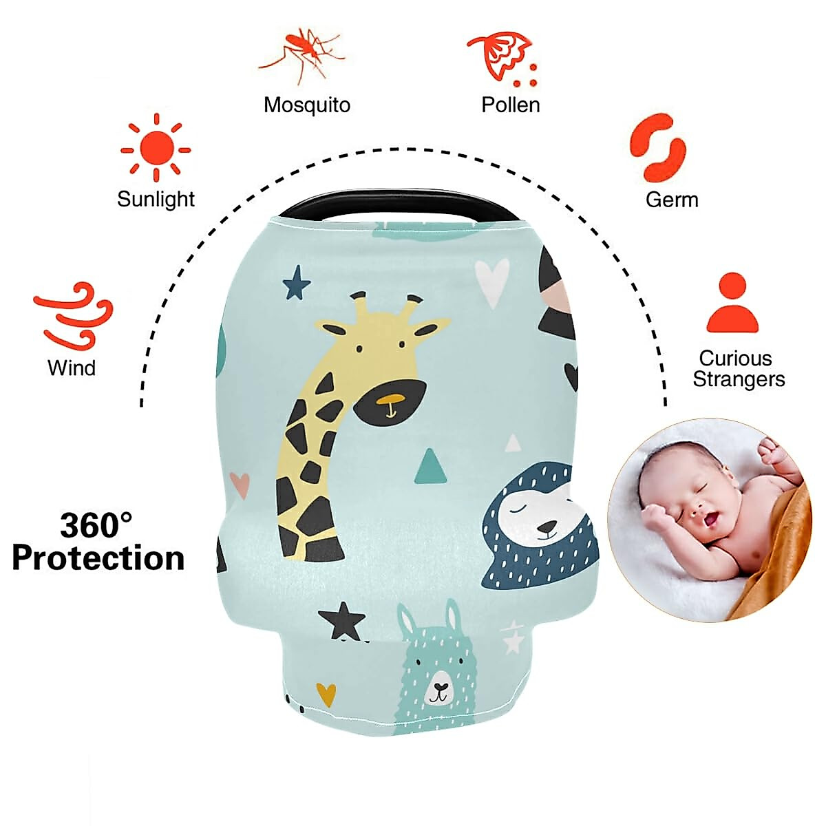 Koala and Llama Baby Car Seat Covers, Giraffe Nursing Cover Breastfeeding Scarf Soft Breathable Stretchy Coverage Multi-Use Cover Ups, Baby Gift for Boys Girls