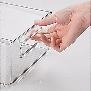 Upgraded 6 x Clear Organizer Storage Bin with Handle Compatible with Kitchen I Best Compatible with Refrigerators, Cabinets & Food Pantry - 10" x 5" x 6"