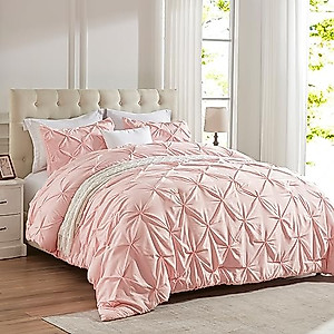 NexHome Twin Comforter Set Pintuck Pink Comforter Set Soft Pinch Pleat Microfiber Lightweight Down Alternative All Season 2 Pieces Bedding Comforters & Sets（1 Comforter 1 Pillow sham）