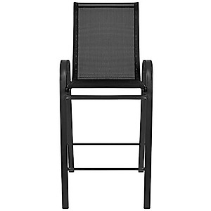 Flash Furniture 2 Pack Brazos Series Black Outdoor Barstool with Flex Comfort Material and Metal Frame