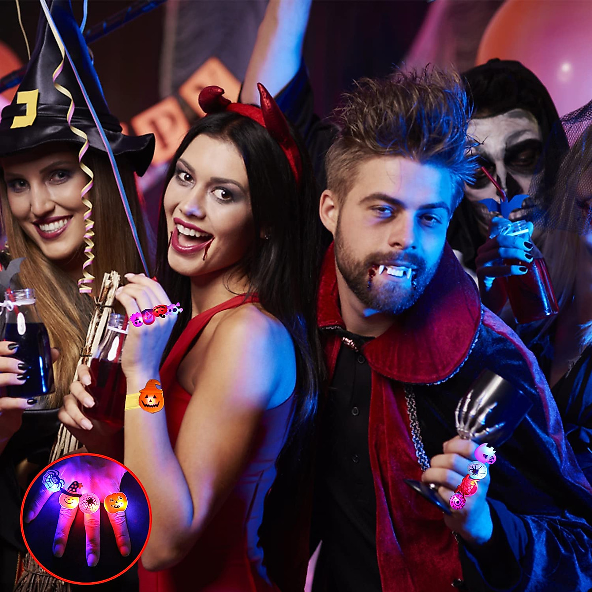 CCINEE Halloween Light up Party Favors Toys for kids, 32pcs 20 Rings+12 Bracelets LED Accessories Glow in the Dark Toys Rubber Ghost Pumpkin Skeleton for Halloween Party Supplies Decorations Gift