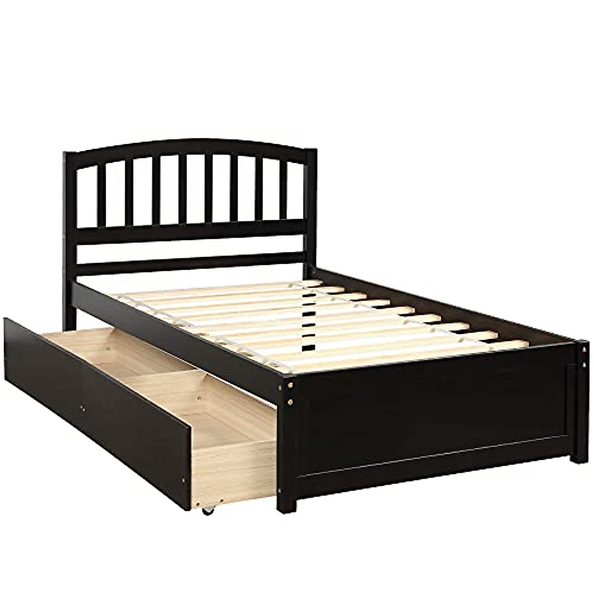 Harper & Bright Designs Twin Storage Bed Frame, Wood Platform Bed with Two Drawers and Headboard, Espresso