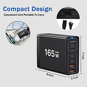 USB C Charger Block, 165W Multiple Charging Station, USB Charger Block, 6-Port USB C Charging Station Compatible with MacBook Pro/Air, iPhone 14/13/12 Series, Samsung Galaxy, Pixel, Laptop