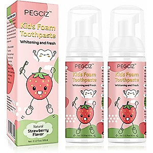 Foam Toothpaste Kids 2 Pack,Toddler Toothpaste with Low Fluoride for U Shaped Toothbrush, Foaming Toothpaste and Mouthwash for Dental Care for Children Kids Age for 3 and Up (Strawberry)