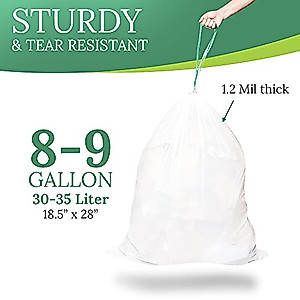 Compatible with Simple human Code H, 200 Count, Eco-Friendly, White Drawstring Trash Bags, 8-9 Gallon,30-35 Liter, 18.5" x 28", 1.2 Mil thick, Made in the USA with 70% CERTIFIED Post Consumer Material