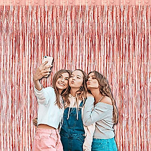 HalloweenDecorate 4 Pack Rose Gold Foil Fringe Curtain Backdrop, 3.28Ft x 8.2Ft Metallic Tinsel Foil Fringe Streamers Curtains for Party,