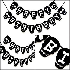 Black Skull Happy Birthday Banner - Birthday Decorations.