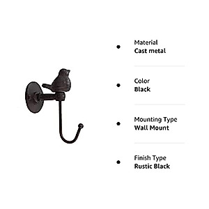 Colonial Tin Works YukaBa 520013 Songbird Wall Hook, Brownish Black