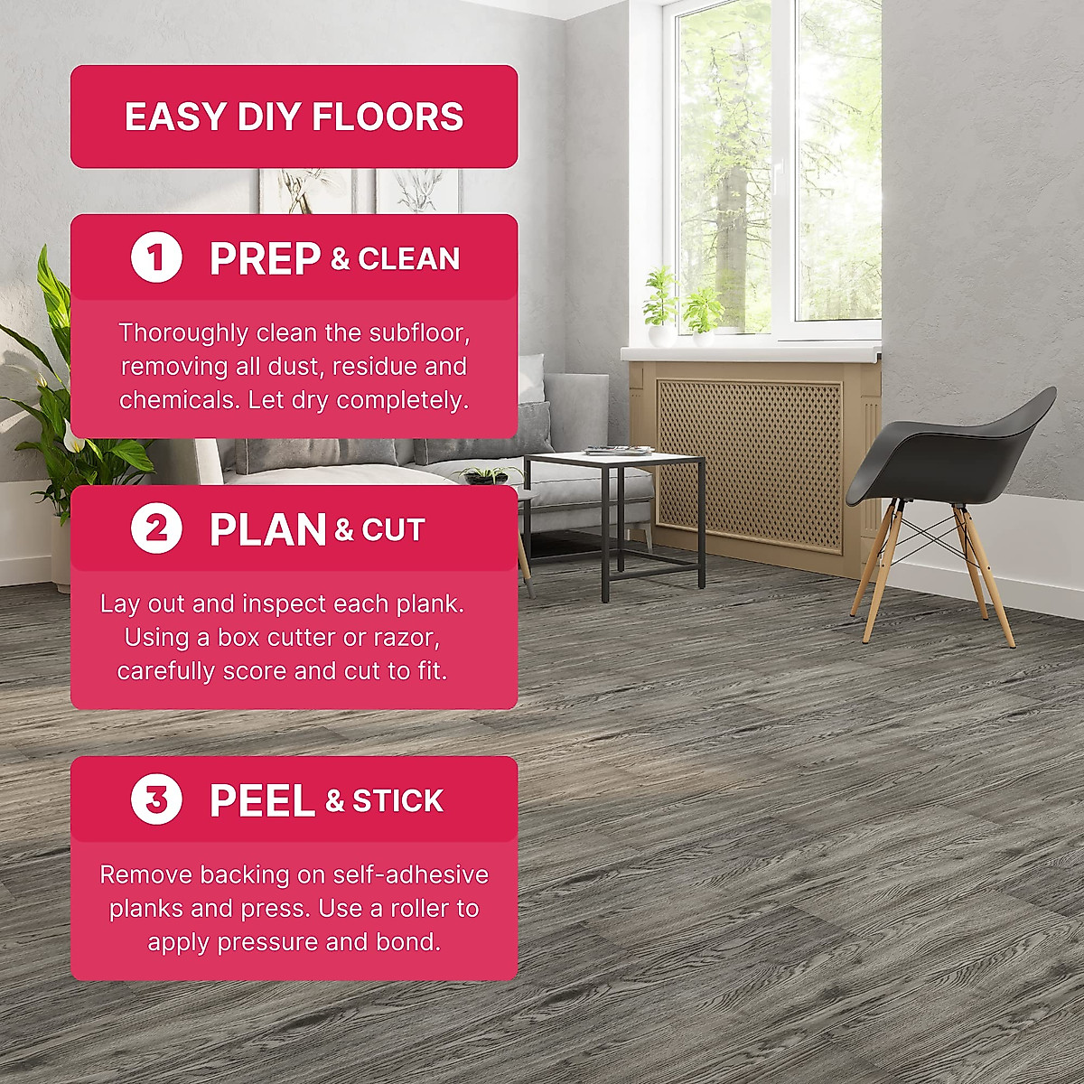 LUCiDA SURFACES Luxury Vinyl Flooring Tiles-Peel and Stick Floor Tile for DIY Installation-36 Wood-Look Planks-Greyscale-BaseCore-54 Sq. Feet