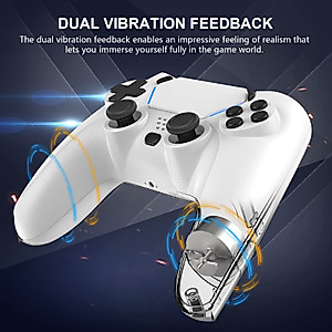 PomisGam PS4 Controller Compatible for Playstation 4 / Pro / Slim / Steam, Wireless Gaming Controller with Vibration and Headset Jack, Touch Pad, and Charging Cable (White)