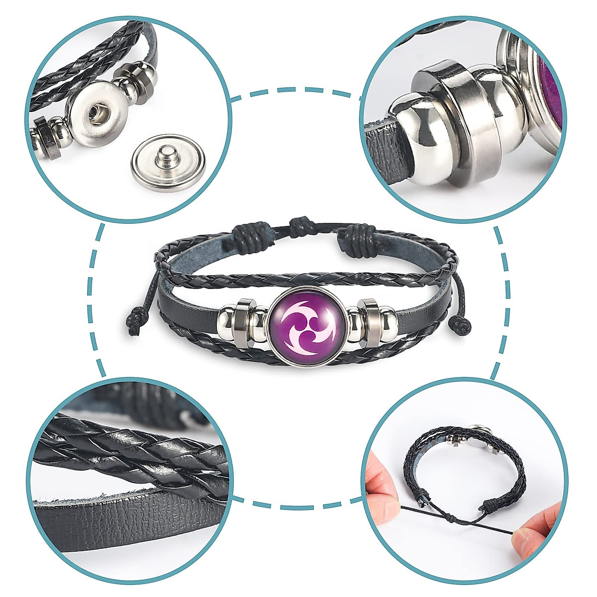 UTIEHD Genshin Impact Bracelet 7 Pack, Animne Element Luminous Bracelets Glow in Dark, God's Eye Time Gem Bracelet of Fire, Ice, Wind, Grass, Rock, Thunder, Water