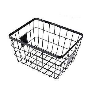 DODXIAOBEUL Handmade -Open Storage Bread Food Basket,Kitchen Cabinet and Pantry Storage Organizer Bin & Containers- Two Cut-Out Handles Wire Metal with Canvas Lining 13x10x7.5 Inches Black