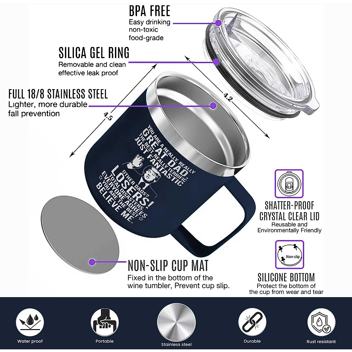 AMAZPRINTS Gifts for dad from Daughter, Son, Kids - Dad Gifts for Fathers Day, Christmas - Father gifts from Kids - Dads Birthday Gift - 14oz Stainless Steel Dad Coffee Mug – Insulated