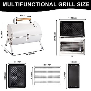 Supernal Tabletop Charcoal Grill,BBQ Grill,Portable Charcoal Grill,Small Folding Tabletop Grill for Outdoor Cooking Camping,Picnics,Backyard,Balcony-White,Thanksgiving, Christmas, Halloween