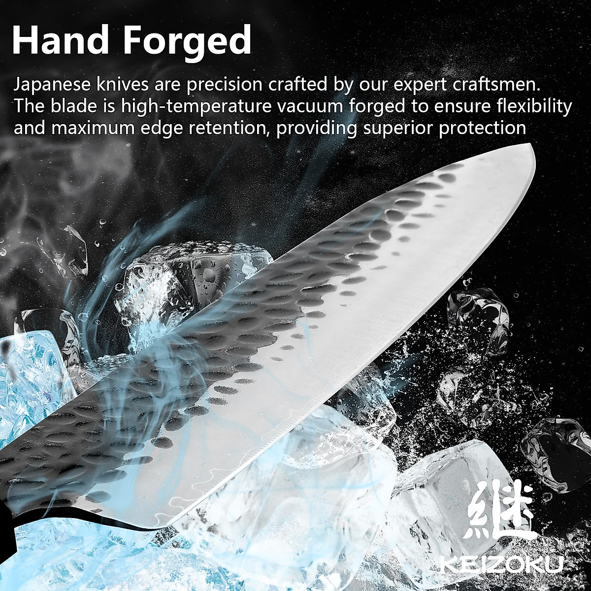 KEIZOKU Gyuto Chef Knife, Japanese Chefs Knife 8 Inch, Ultra Sharp 3 Layers 9CR18MOV High Carbon Steel Kitchen Knives, Professional Hand Hammered Cooking Knife (8 Inch Chef Knife)