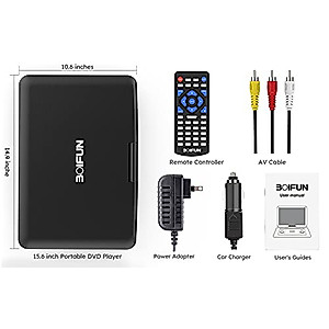 17.5" Portable DVD Player with 15.6" Large HD Screen, 6 Hours Rechargeable Battery, Support USB/SD Card/Sync TV and Multiple Disc Formats, High Volume Speaker,Black