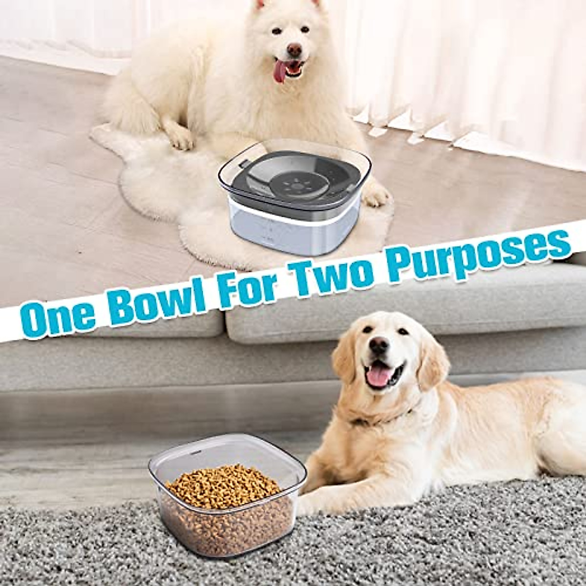 UPSKY 70oz Dog Water Bowl 2L No Spill Large Capacity Slow Feeder, Spill Proof Pet Water Dispenser Vehicle Carried Travel Drinking Water Bowl for Dogs, Cats